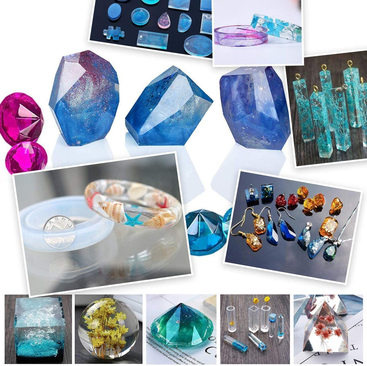 Silicone Gem Mold Kit (Gems, Pyramid, Cube, Sphere, Diamond) — Grand ...