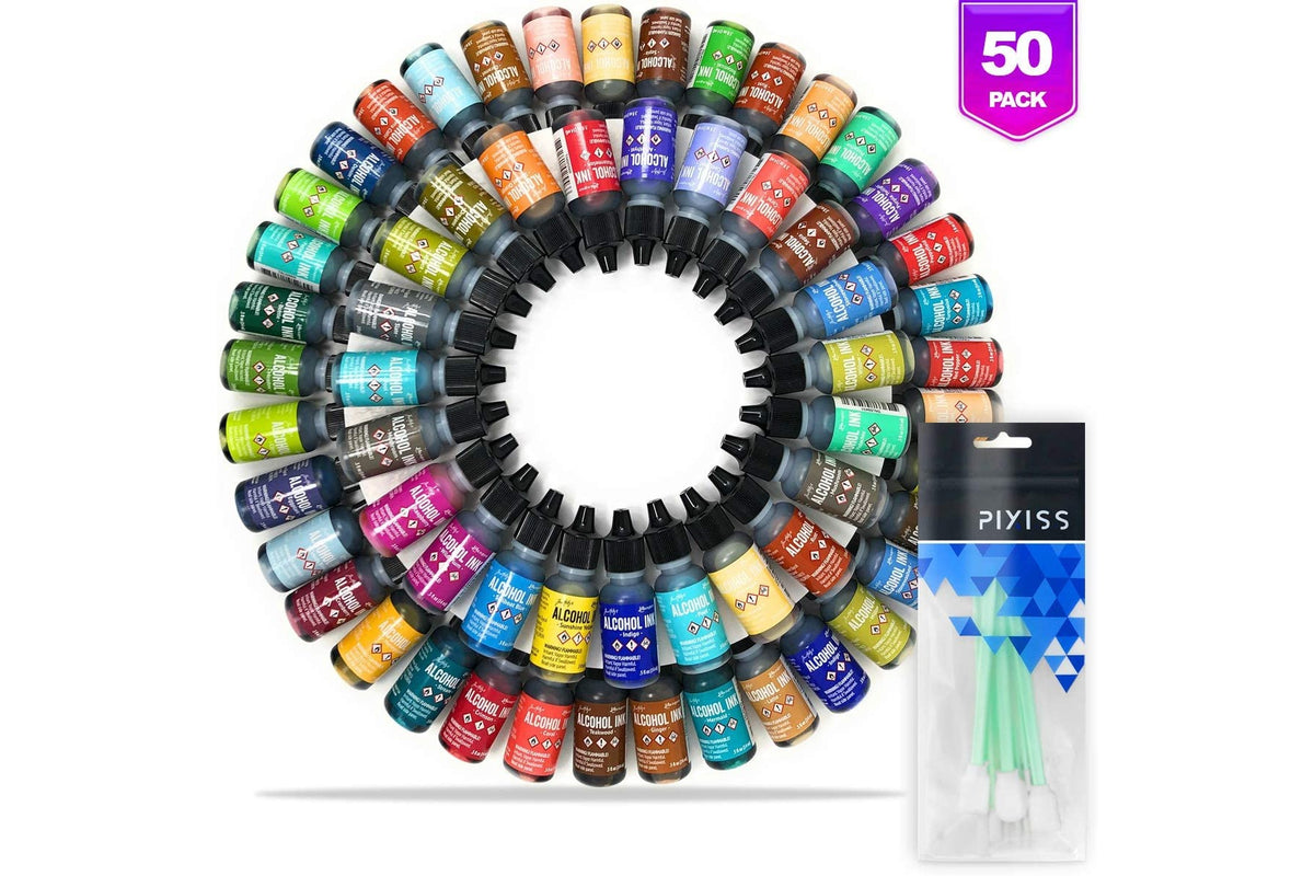 Ranger Alcohol Inks 50 Pack, .05oz. - Pixiss Blending Tools, (Assorted ...